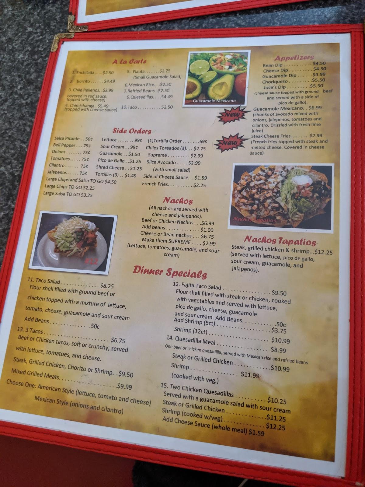 Menu at El Tapatio Mexican Restaurant, Cantonment