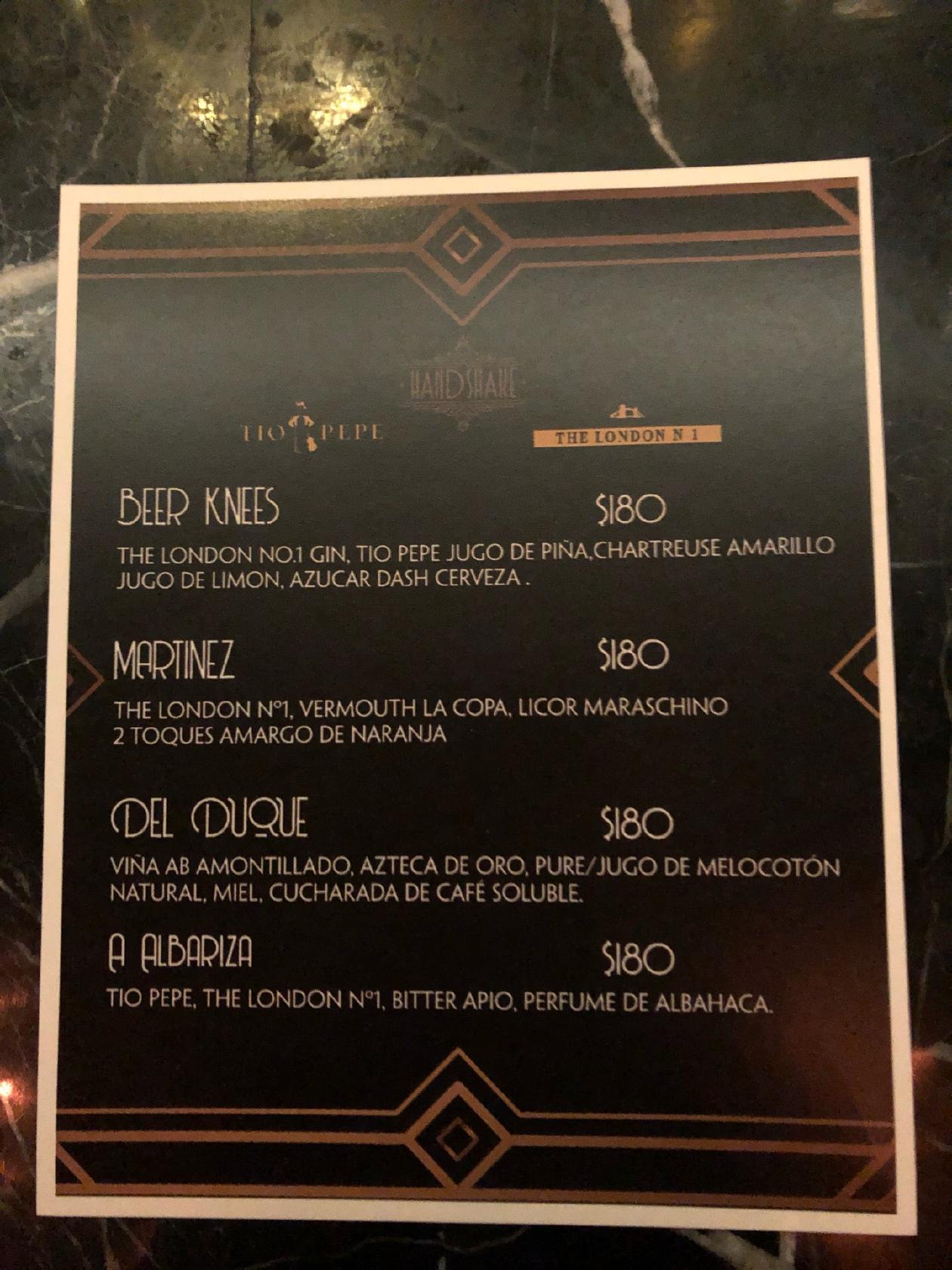 Carta del pub y bar HANDSHAKE, Ciudad López Mateos