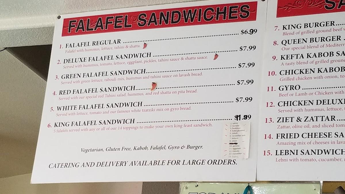 Menu at King Falafel restaurant, Sebastopol