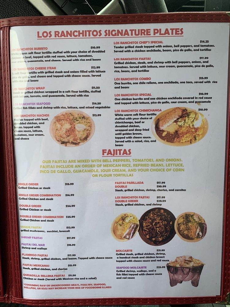 Menu at Los Ranchitos Mexican Restaurant, Geneseo