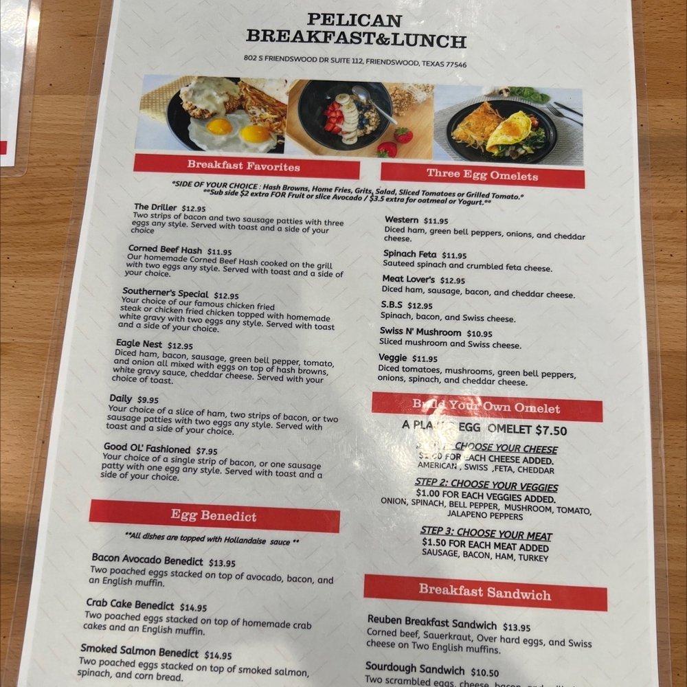 Menu at PELICAN BREAKFAST & LUNCH- FRIENDSWOOD restaurant, Friendswood