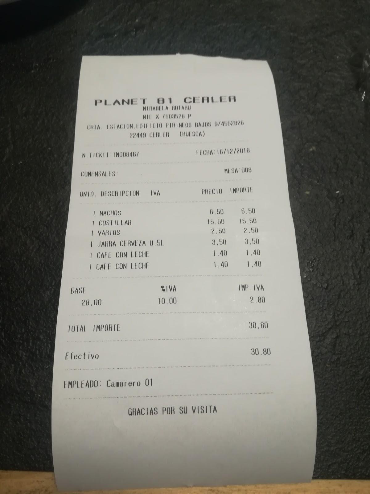 Menu at Planet 81 restaurant, Benasque