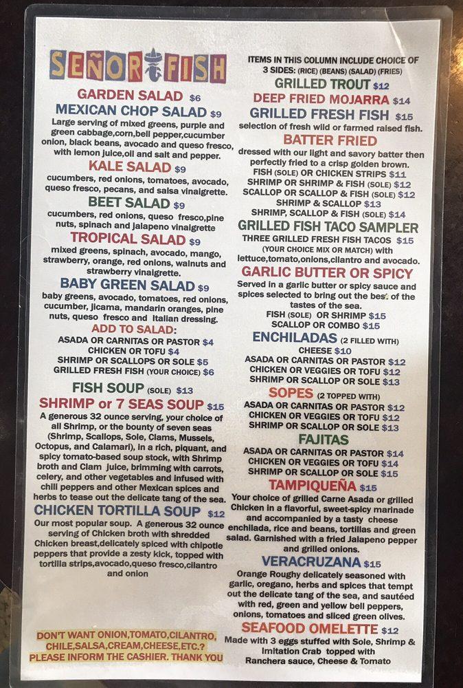 Menu at Señor Fish pub & bar, Los Angeles, Eagle Rock Blvd