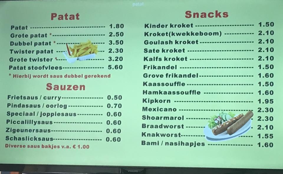 Menu at Snack bar/Eatery De Gouden Haan, Lekkerkerk