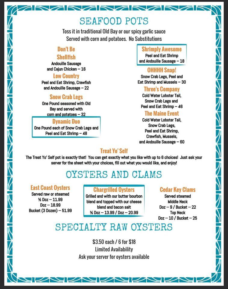 Menu at Tiki West Raw Bar and Grill, Tavares