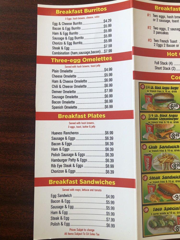 Menu at Time Out Burger restaurant, Downey
