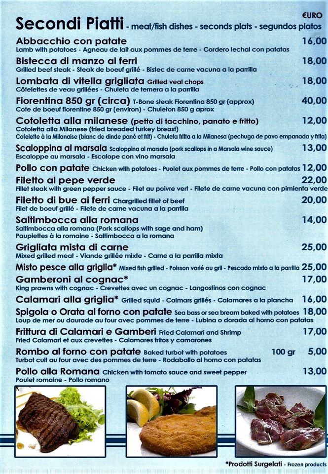 Menu at Trattoria D'Azeglio restaurant, Rome