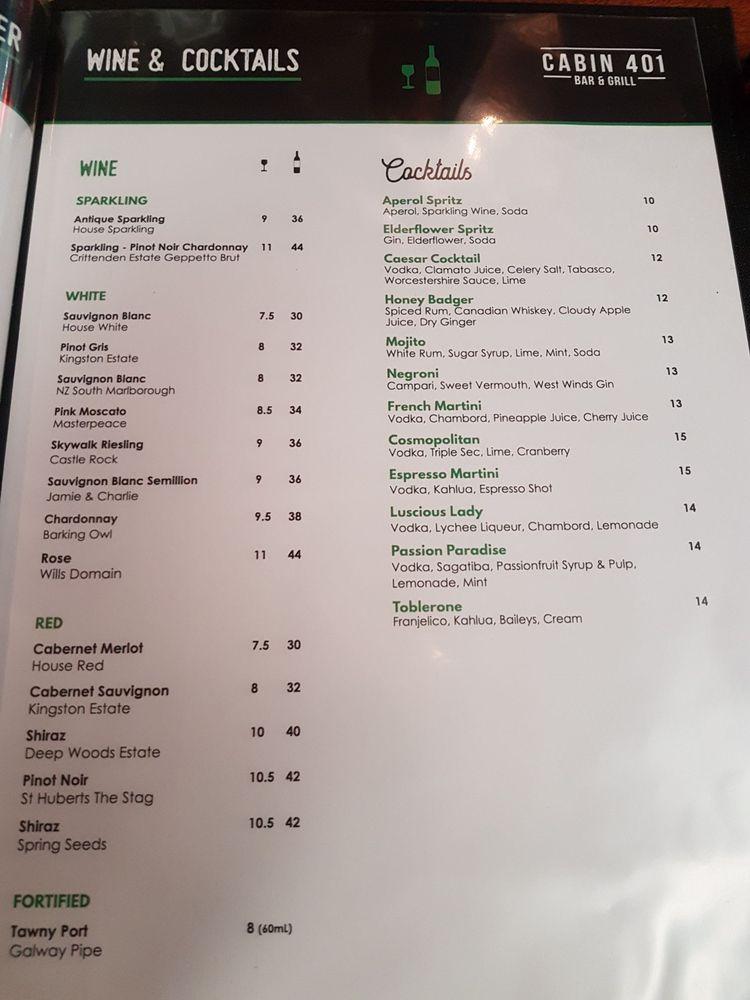 Menu at Cabin 401 Bar & Grill, Bibra Lake