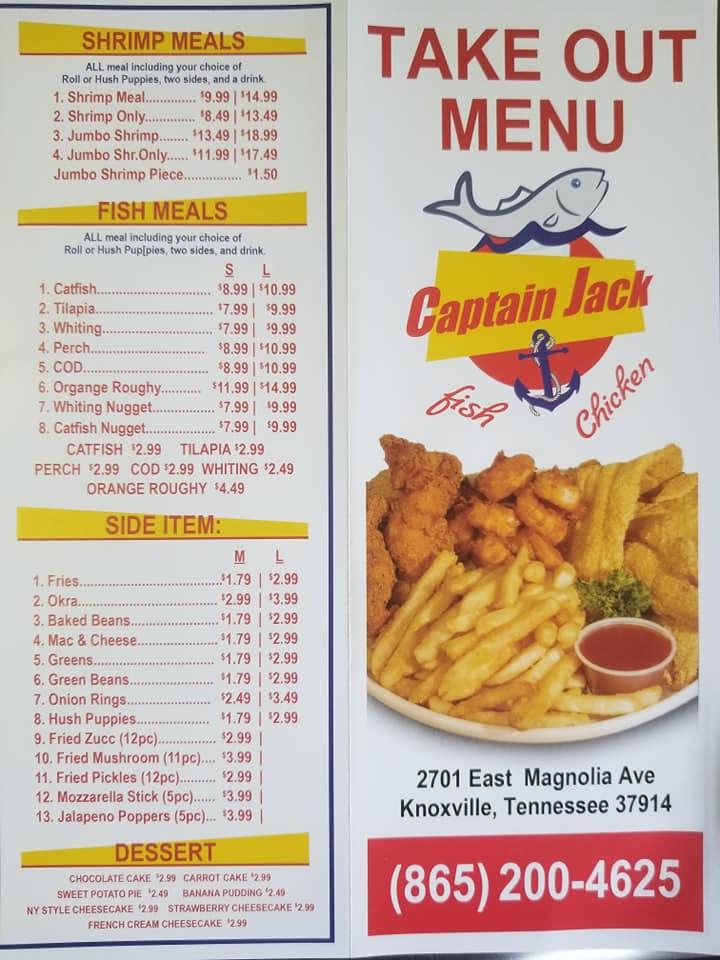 Menu at Captain Jack's fast food, Knoxville, E Magnolia Ave