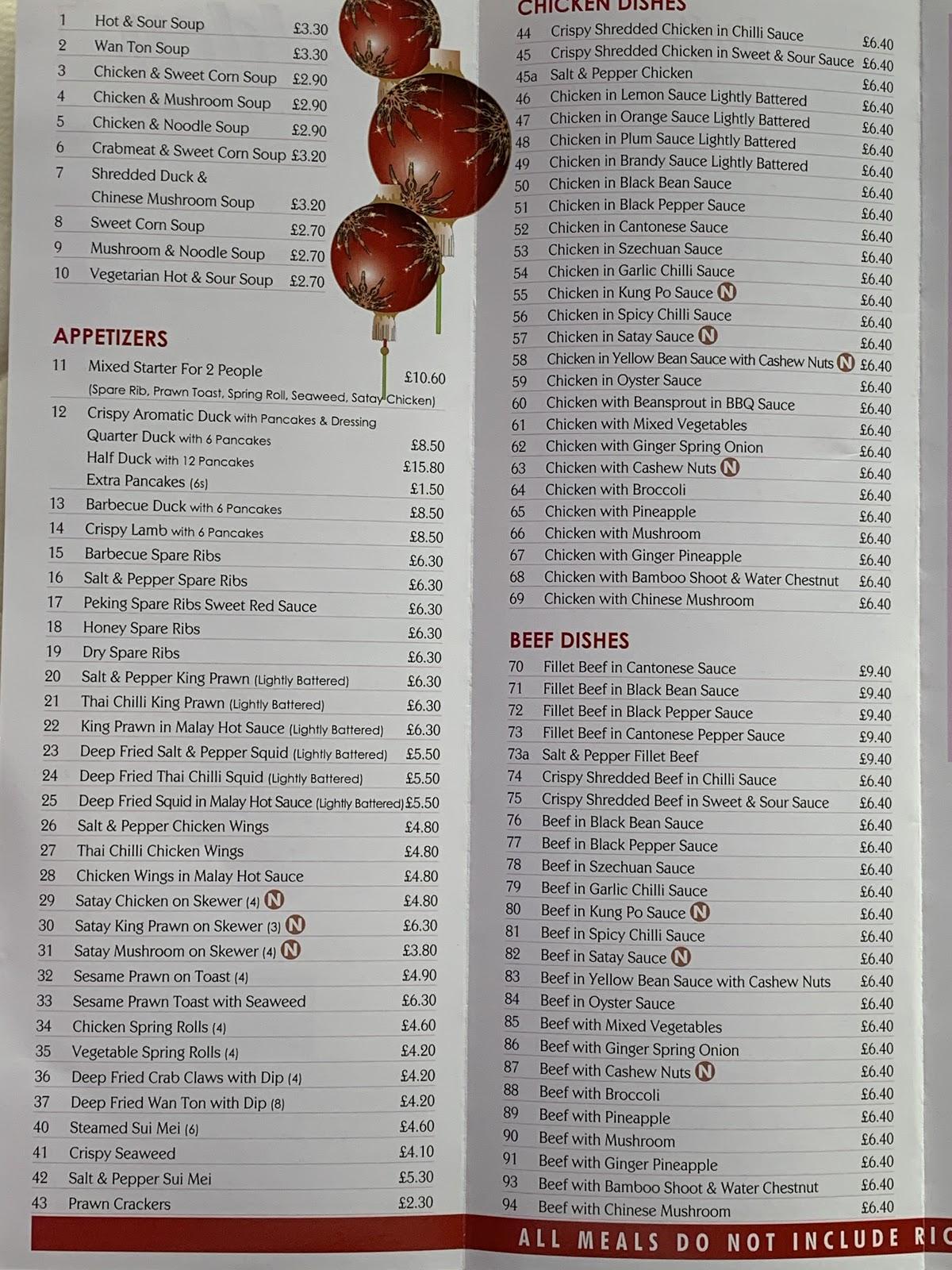 Menu at Golden Bridge restaurant, Liverpool, 9 Duke St