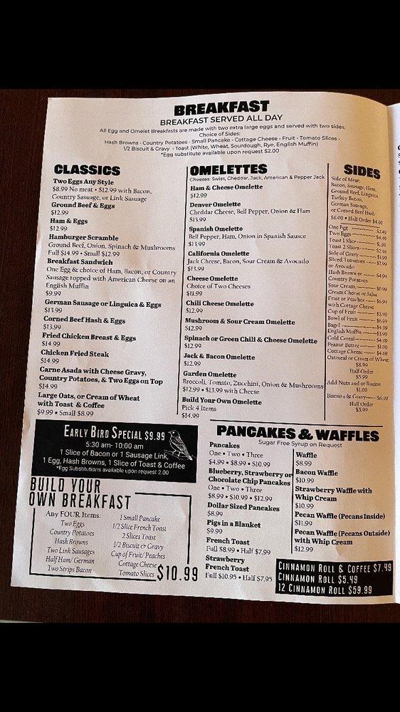 Menu at Hillbillies Restaurant, Murphys