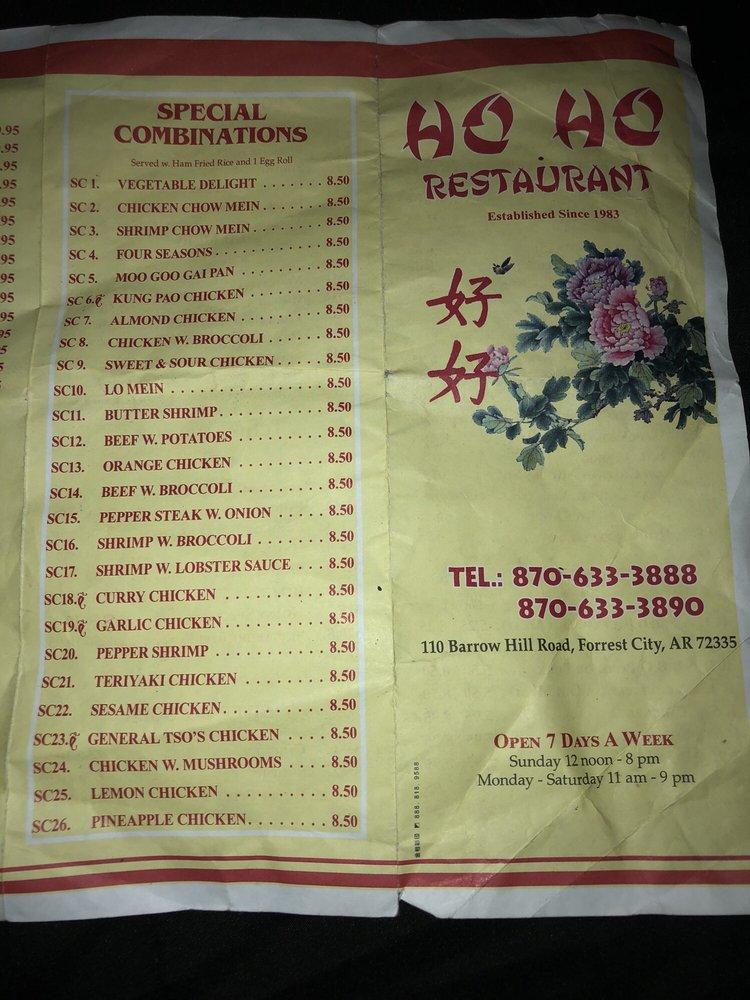 Menu at Ho Ho Restaurant, Forrest City