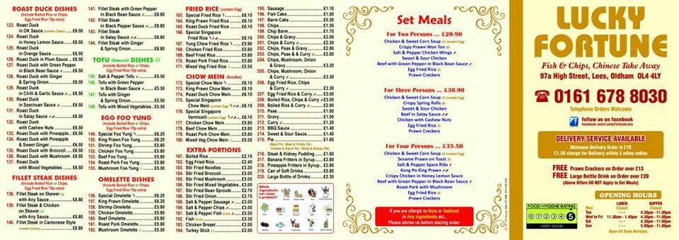 Menu at Lucky Fortune - Fish, Chips & Chinese Takeaway restaurant, Oldham