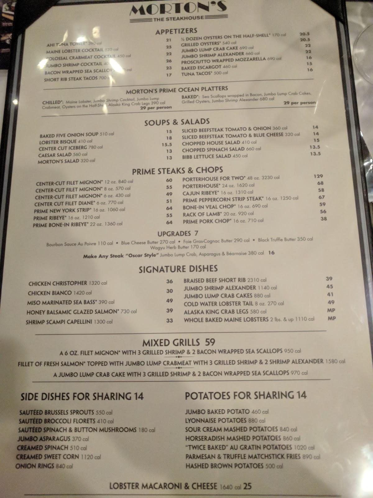 Menu at Morton's The Steakhouse, Rochester