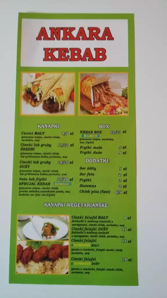 Menu at Ankara kebab, Lipno