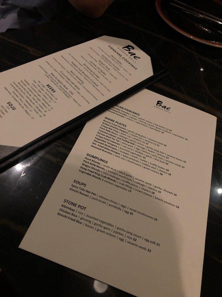 Menu at Bae Korean Grill BBQ, Hollywood