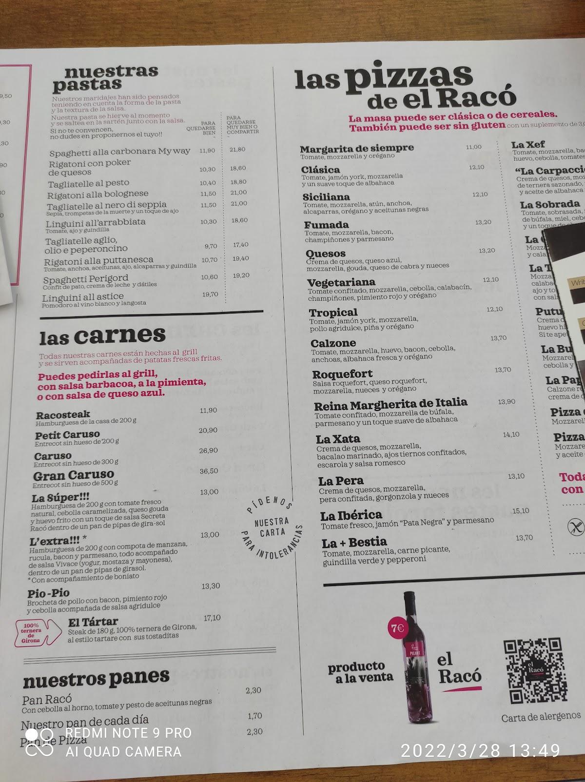 Menu at El Racó Maremagnum. Pizzeria Mediterrània., Barcelona, Moll d ...