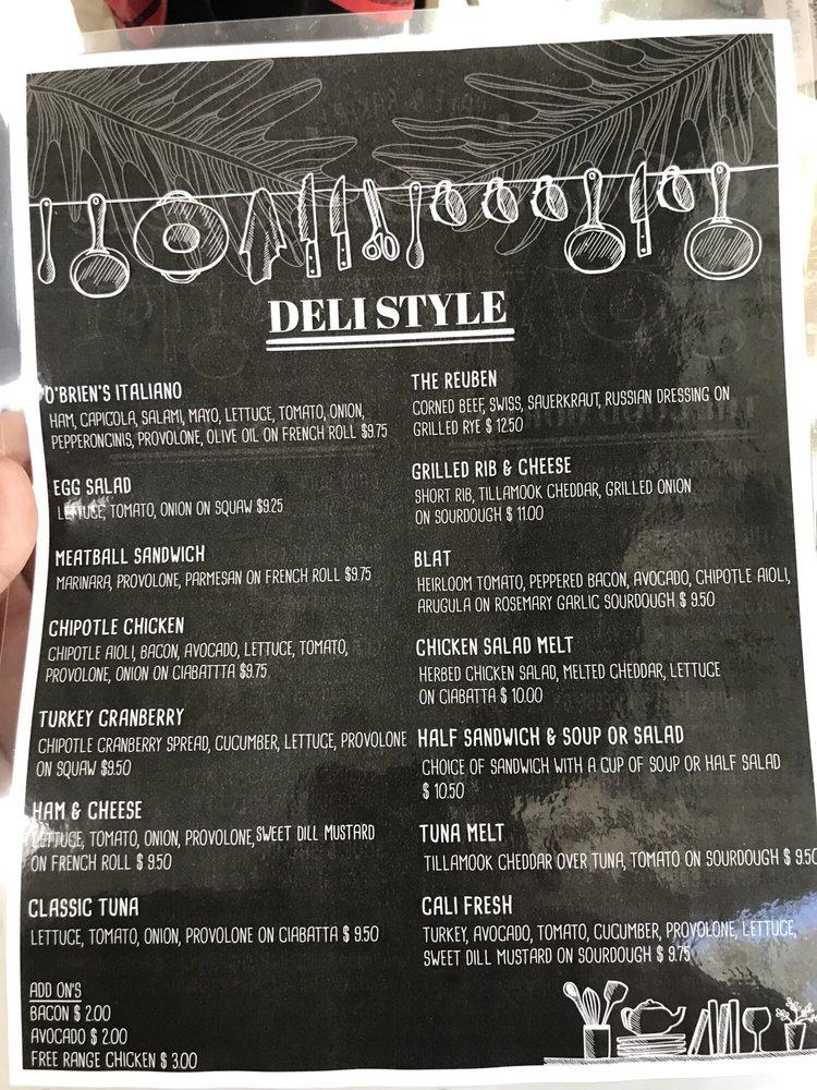 Menu at O'Brien's Boulangerie cafe, Poway
