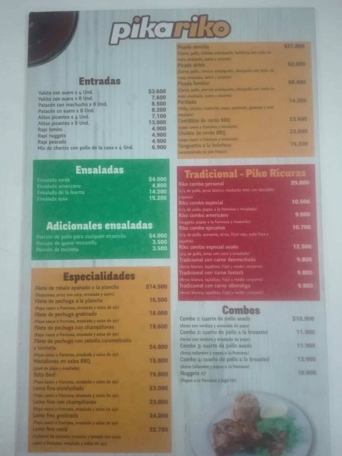 Carta del restaurante Piko Riko Garupal, Valledupar