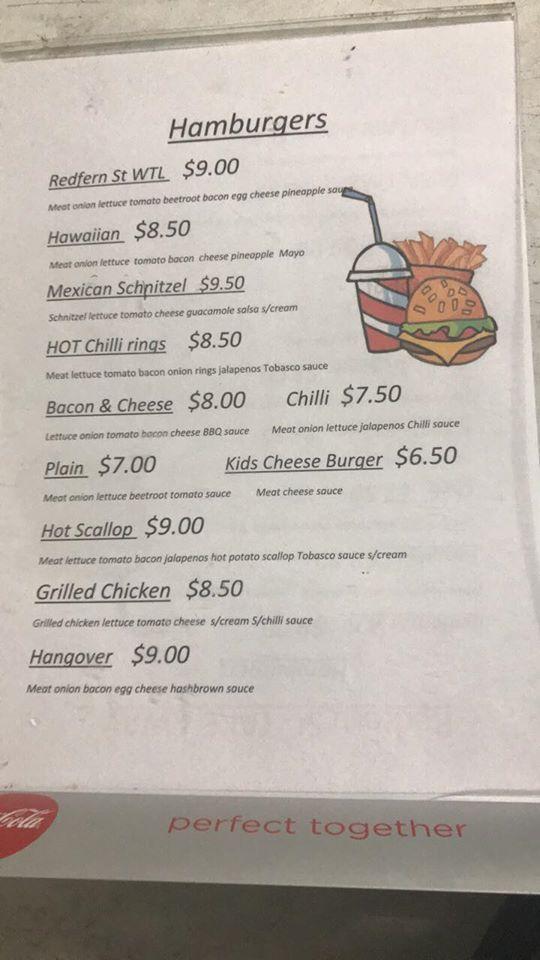 Menu at Redfern Street Take Away fast food, Cowra