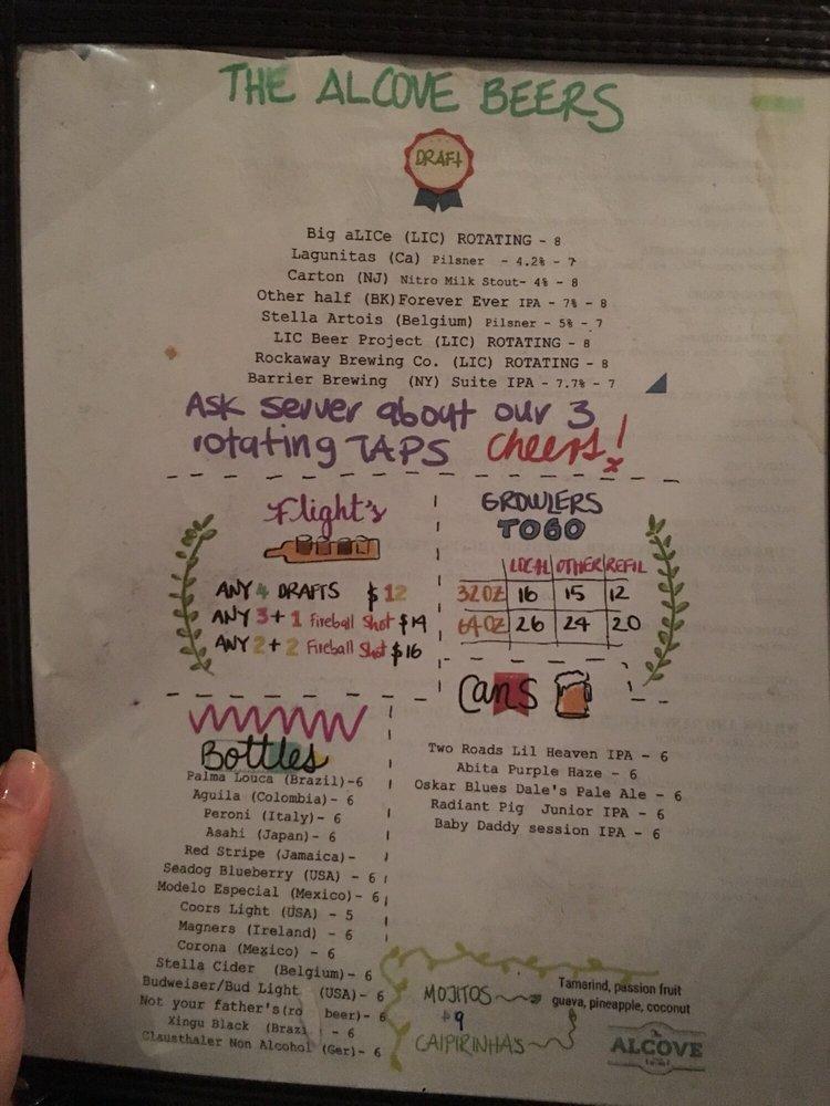 Menu at The Alcove pub & bar, New York City