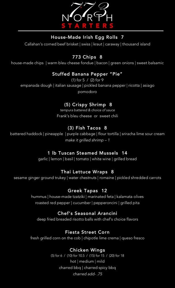 Menu at 773 North pub & bar, Grand Island