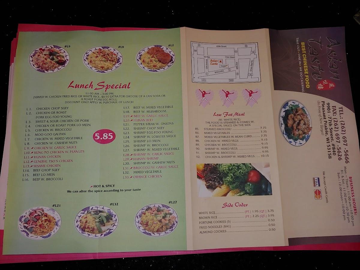 Menu at ASIAN TASTE restaurant, Pleasant Prairie