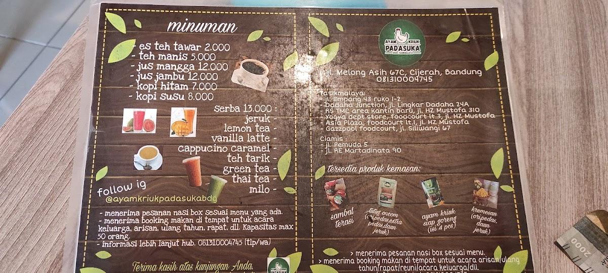Menu at Ayam Kriuk Padasuka Bandung restaurant, Bandung