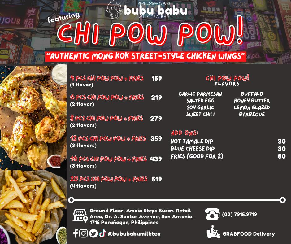 Carta de Bubu Babu Milk Tea Bar, Parañaque