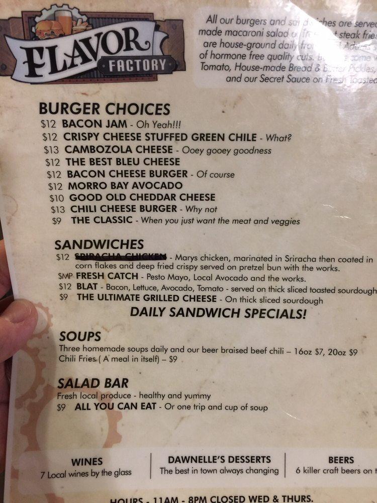 Menu at Flavor Factory restaurant, Morro Bay