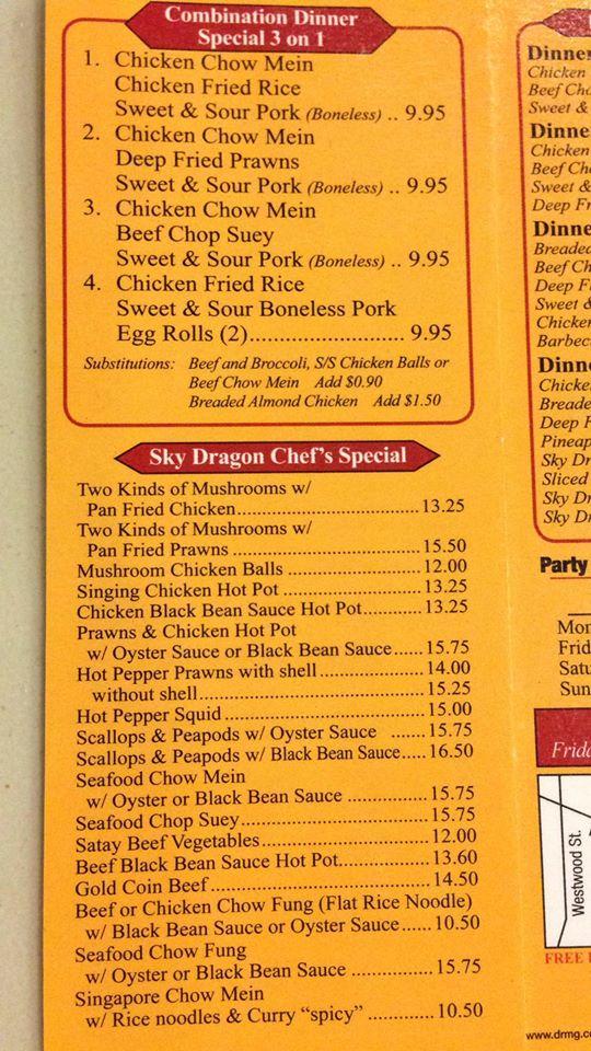 Menu at Sky Dragon Restaurant, Port Coquitlam