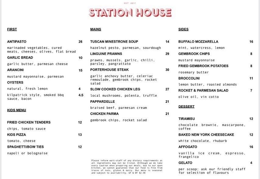 Menu at Station House Pizzeria, Gembrook