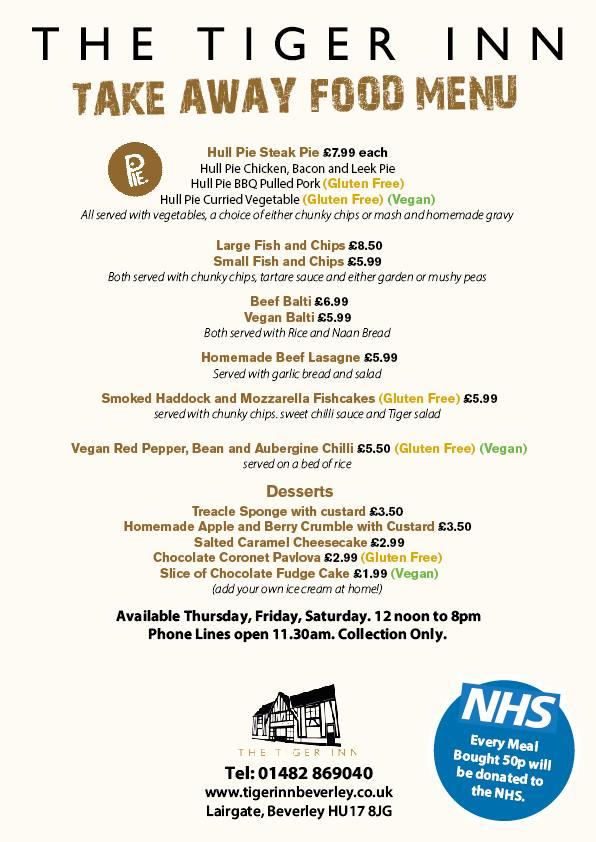 Menu at Tiger Inn pub & bar, Beverley