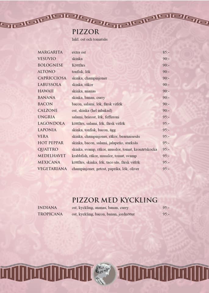 Menu at Afrodite Restaurang restaurant, Arvidsjaur