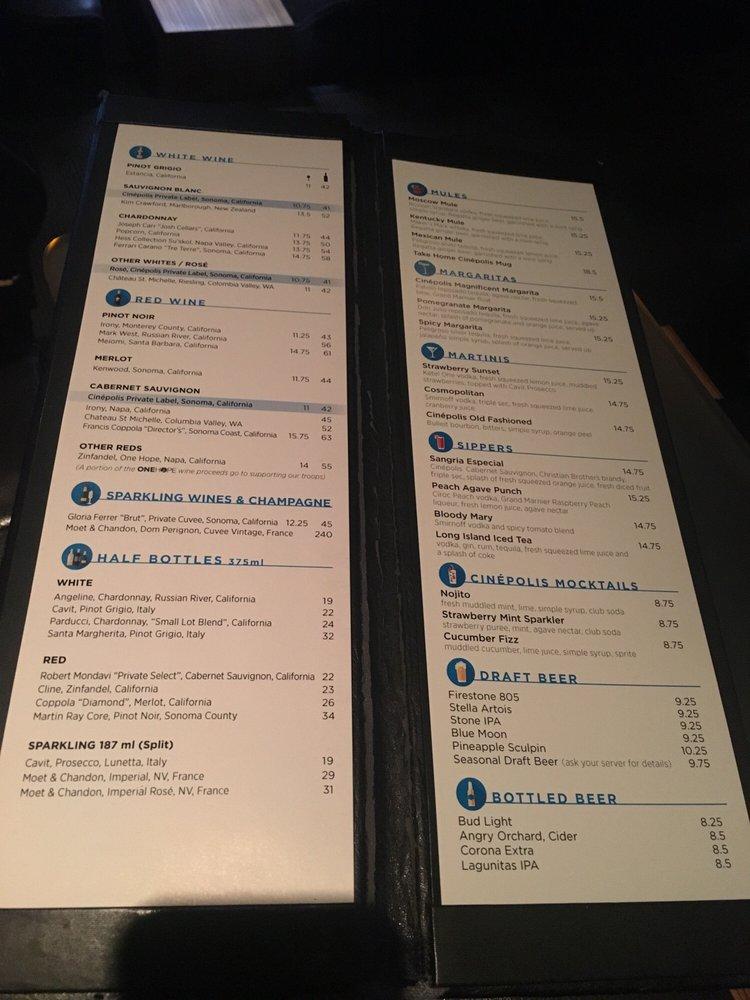 Menu at Cinepolis Luxury Cinemas Rancho Santa Margarita pub & bar ...