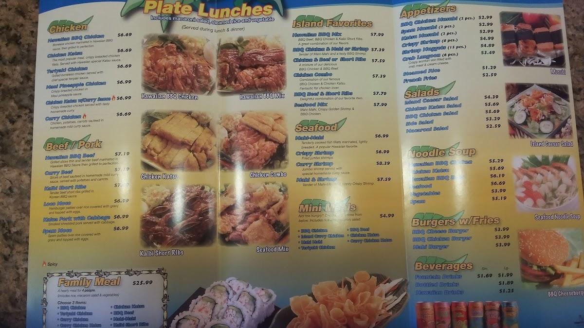 Menu at Honu Hawaiian BBQ, Sacramento