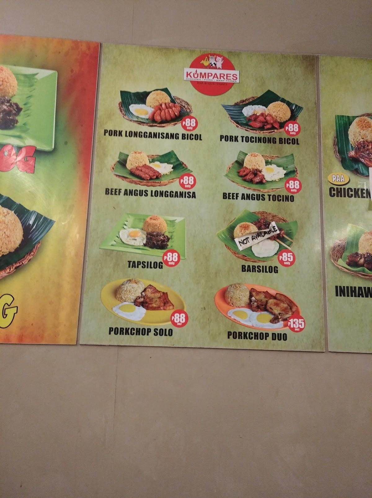 Menu at Kumpares - Bahayang Pag-asa restaurant, Bacoor