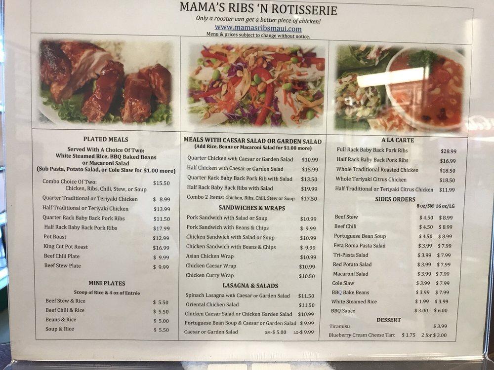 Menu at Mama’S Ribs & Rotisserie BBQ, Napili-Honokowai