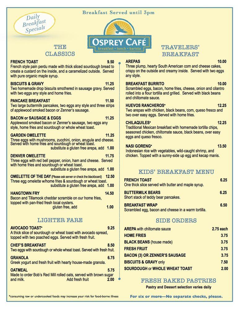 Menu at Osprey Café cafe, Seaside