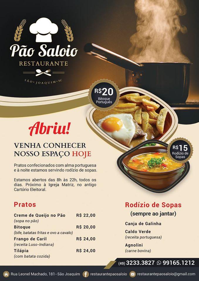 Menu at Pao Saloio restaurant, São Joaquim