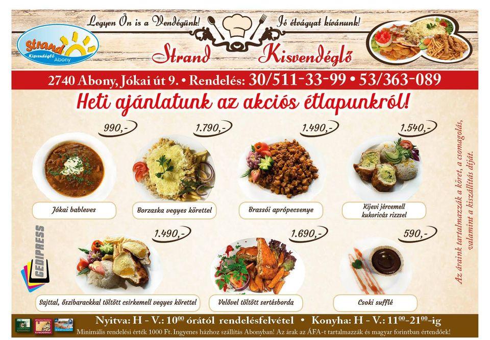 Menu at Strand büfé restaurant, Abony