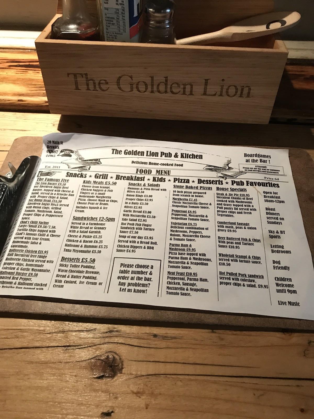 Menu at The Lion - Bar & Kitchen., Keswick