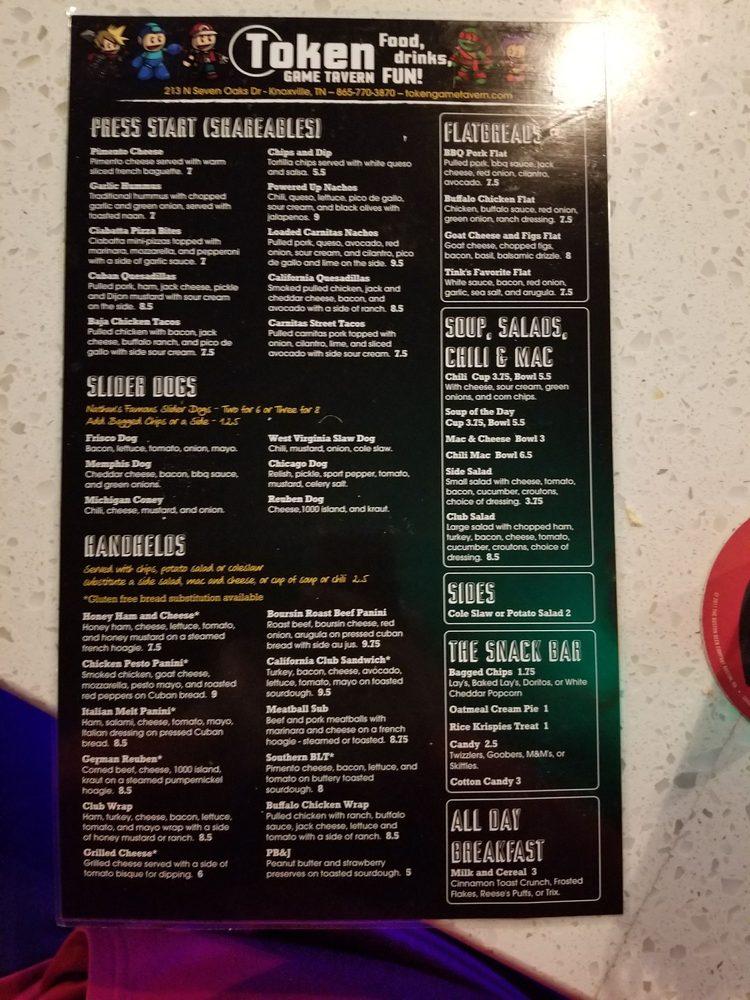 Menu at Token Game Tavern pub & bar, Knoxville