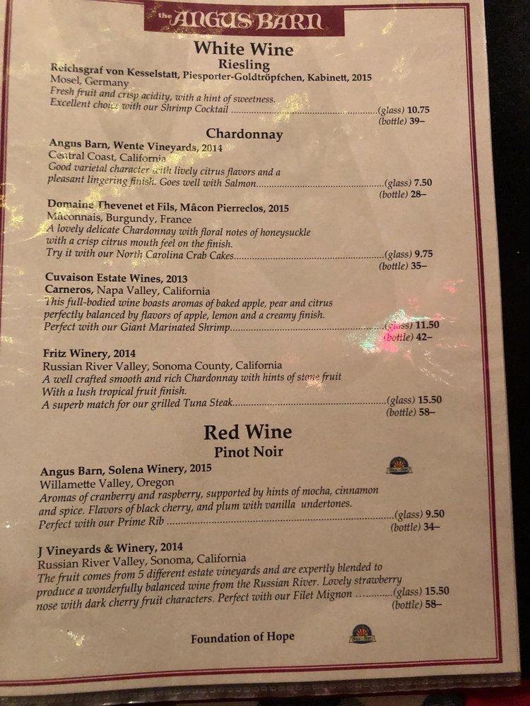 Menu at Angus Barn, Raleigh, Glenwood Ave