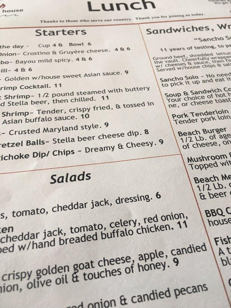 Menu at Beach House steakhouse, Decatur, 1001 S Lake Front Rd