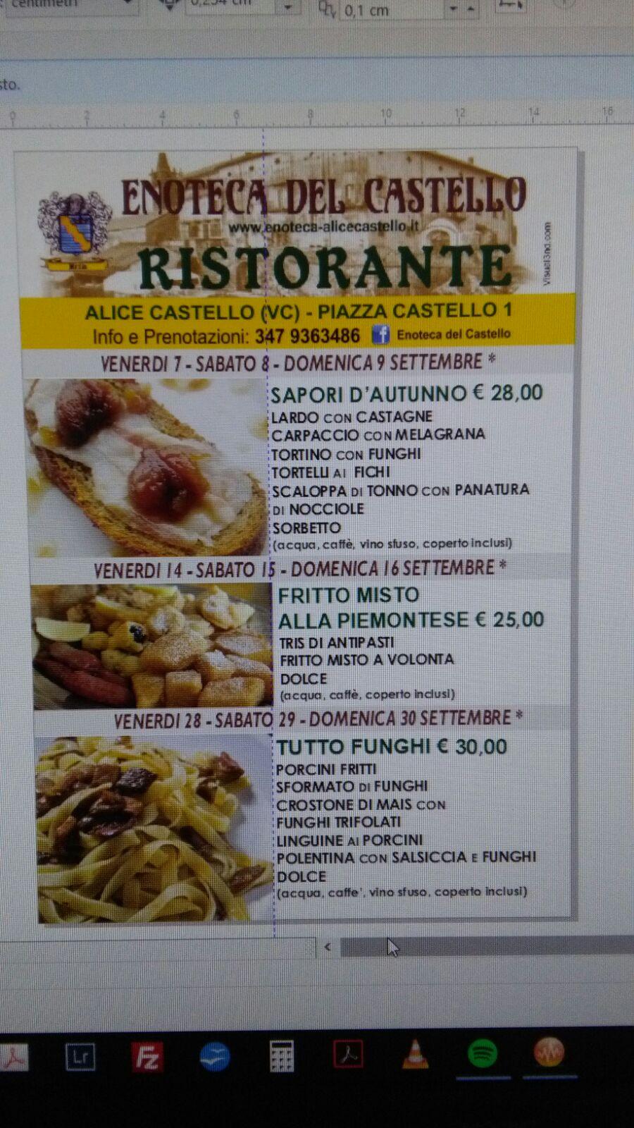 Menu da Castello ristorante, Alice Castello