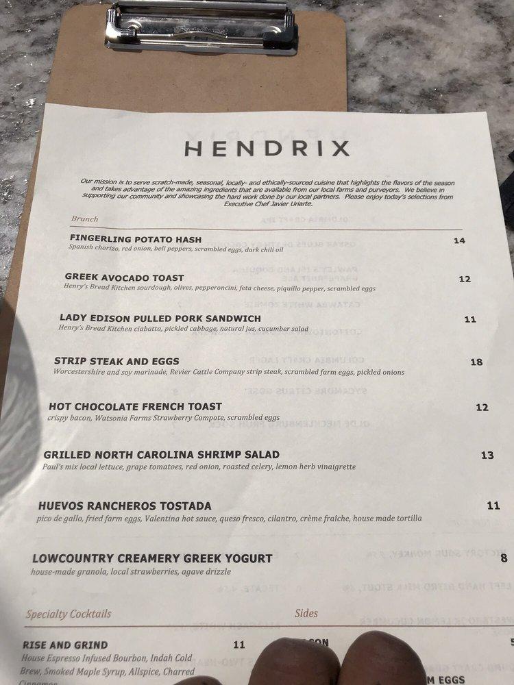 Menu at Hendrix Restaurant, Columbia