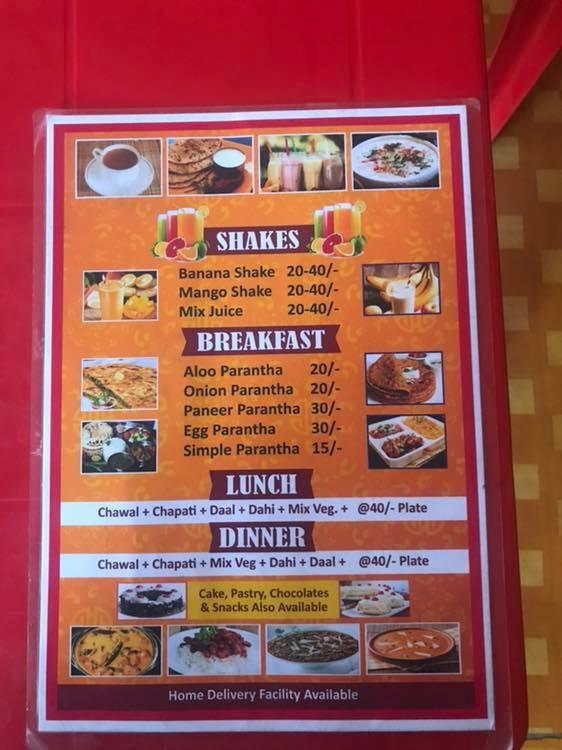 Menu at Shiva cafe, Jawalamukhi