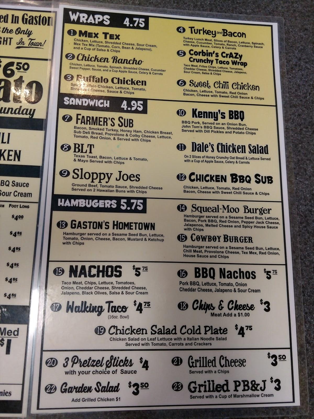Menu at The Barking Cow, Gaston