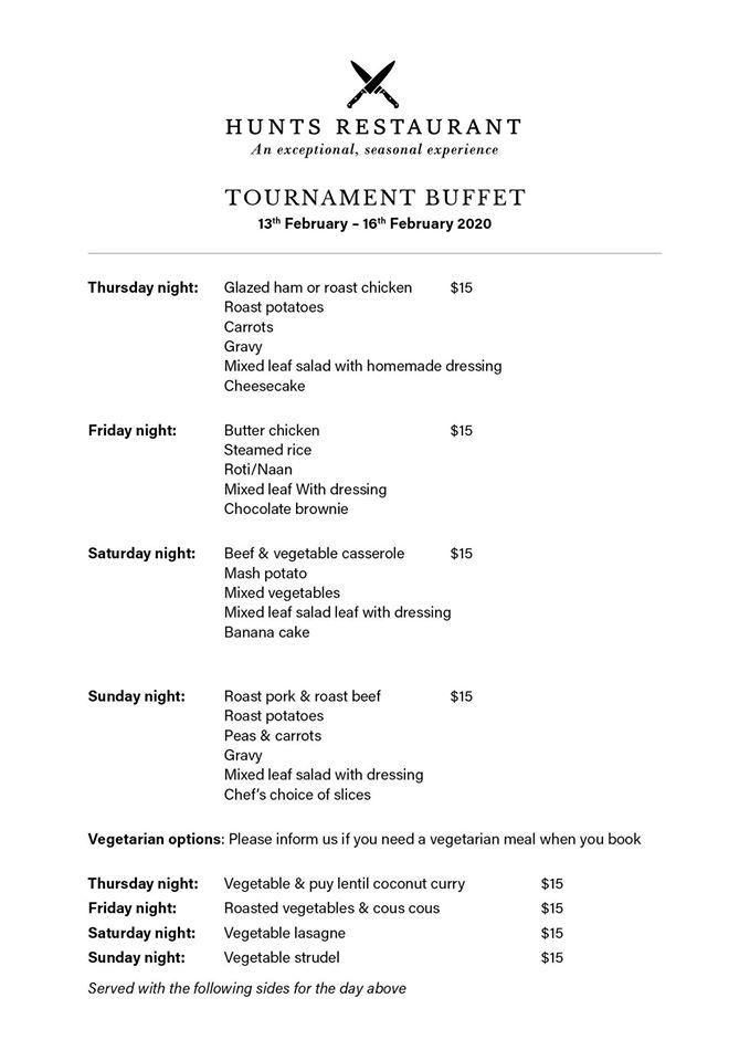 Menu at Hunts Restaurant, Lower Hutt